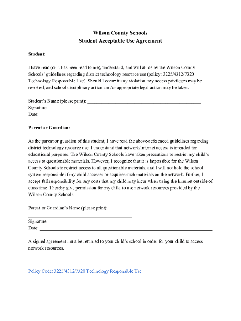 Fillable Online 2023 Wilson County Schools Student Acceptable Use Agreement Fax Email Print ...