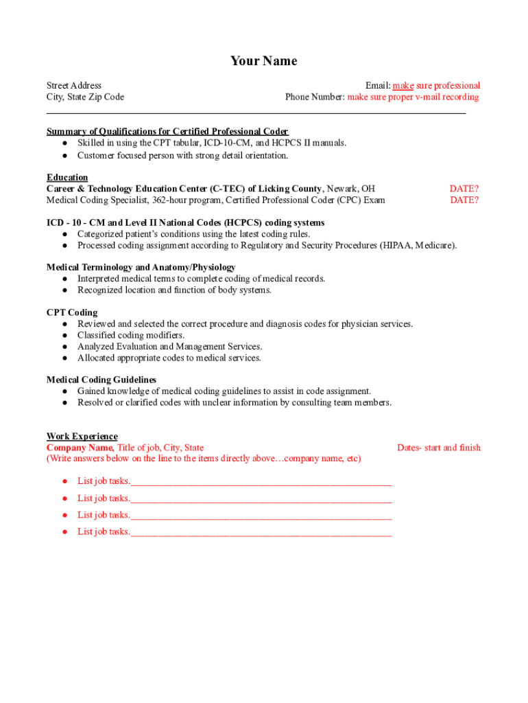 Fillable Online Medical Coding-Template Fax Email Print - pdfFiller