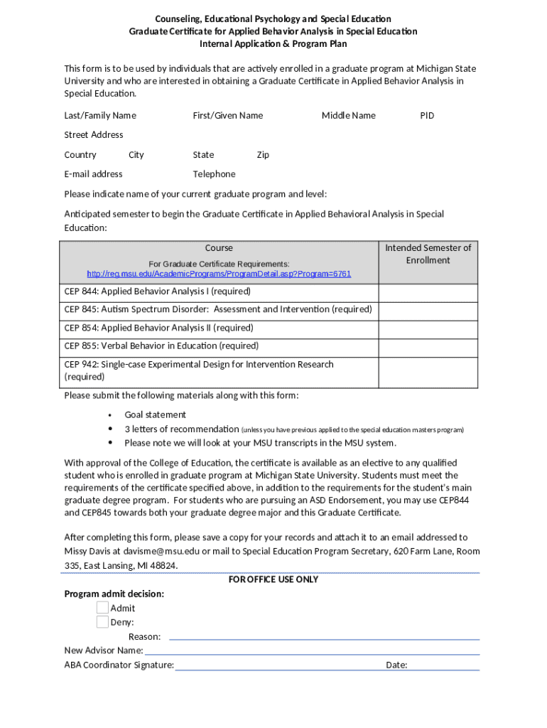 ABA Certificate application procedures - education msu Doc Template ...
