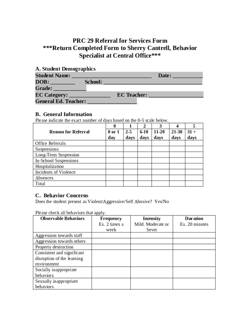 PRC 29 Referral for Services Doc Template | pdfFiller
