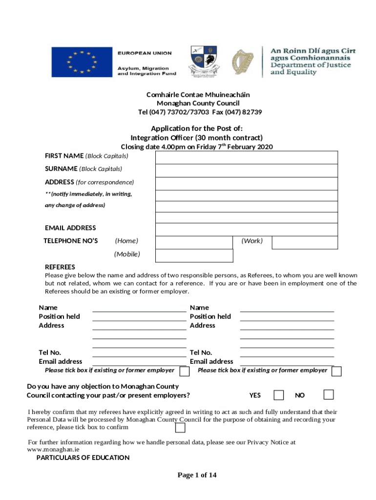 Integration Officer Application (MS Word) Doc Template | pdfFiller