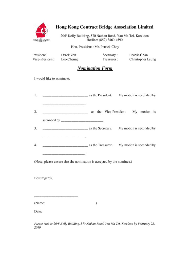 Fillable Online Nomination Form for Hong Kong Contract Bridge ...