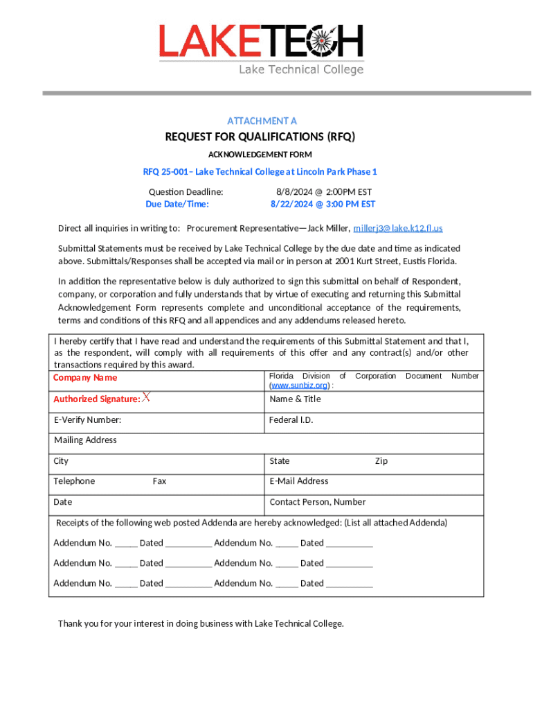 RFQ 25-001 Lake Technical College at Lincoln Park Phase 1 Doc Template ...