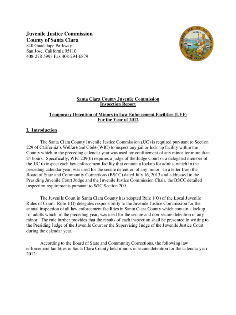 Fillable Online Santa Clara County Juvenile Justice Commission ...