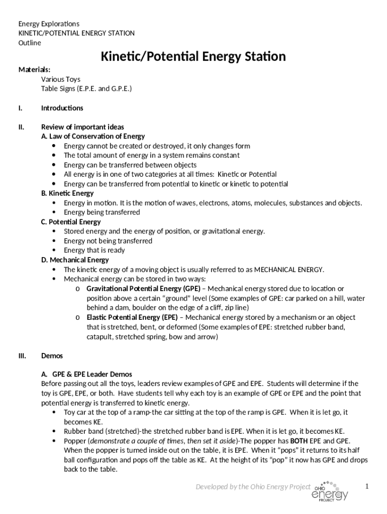 Potential and kinetic energy - Law of conservation of energy ... Doc ...