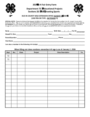 Fillable Online 2024 4-h Fair Entry Form - Educational Projects ...