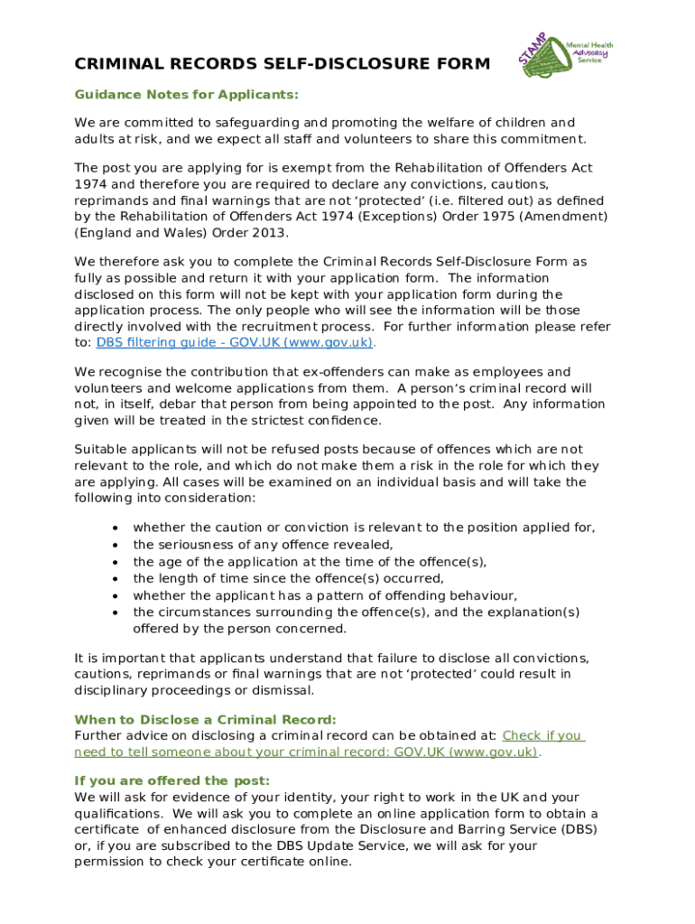 Self- disclosure for shortlisted candidates (DOCX) Doc Template | pdfFiller