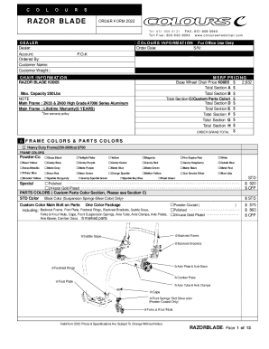 Fillable Online Colours Razor Blade Order Form 2022 - Custom Wheelchair ...