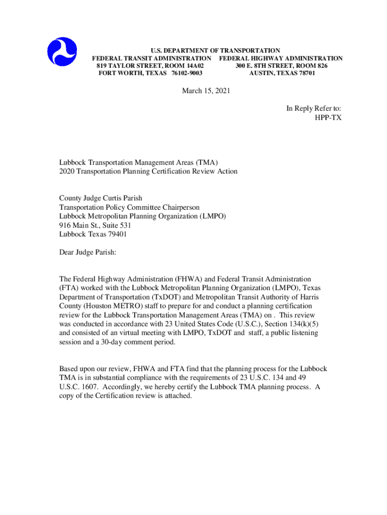 Fillable Online HPP-TX Lubbock Transportation Management Areas (TMA ...