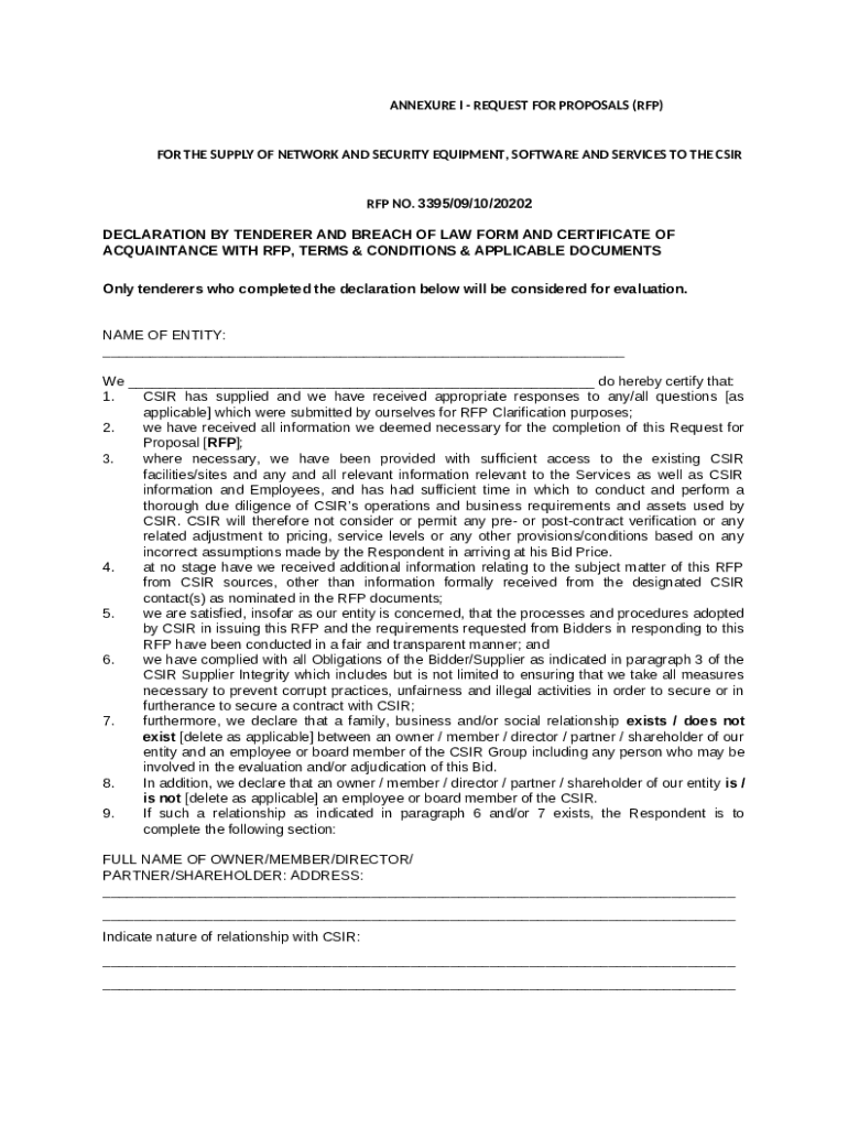 ANNEXURE I - REQUEST FOR PROPOSALS (RFP) Doc Template | pdfFiller