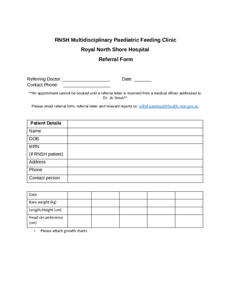 RNSH-Paediatric-Feeding-Clinic-Referral-. ... Doc Template | pdfFiller