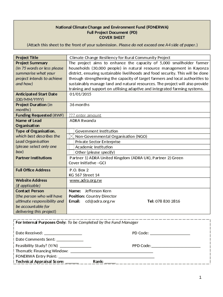 Online Full Project Document (PD) COVER SHEET Doc Template | pdfFiller