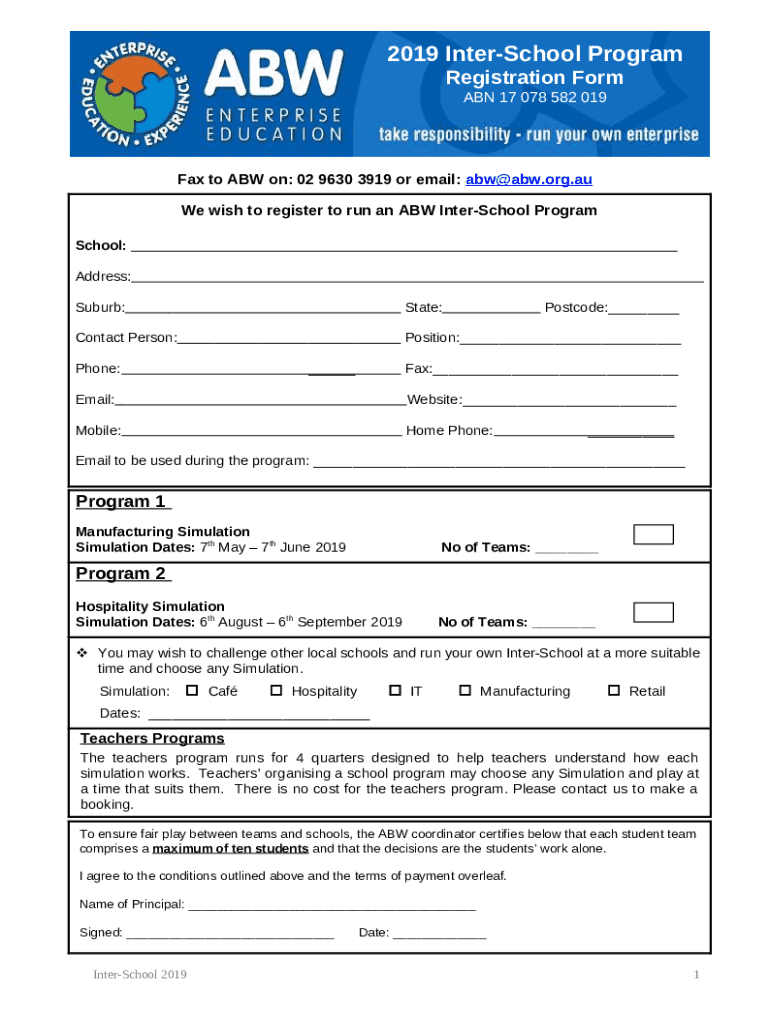 2024 Inter-School Program Registration Doc Template | pdfFiller