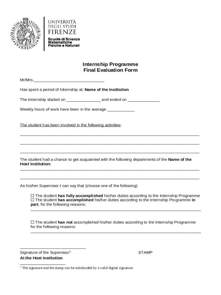 Internship Programme Final Evaluation Doc Template | pdfFiller