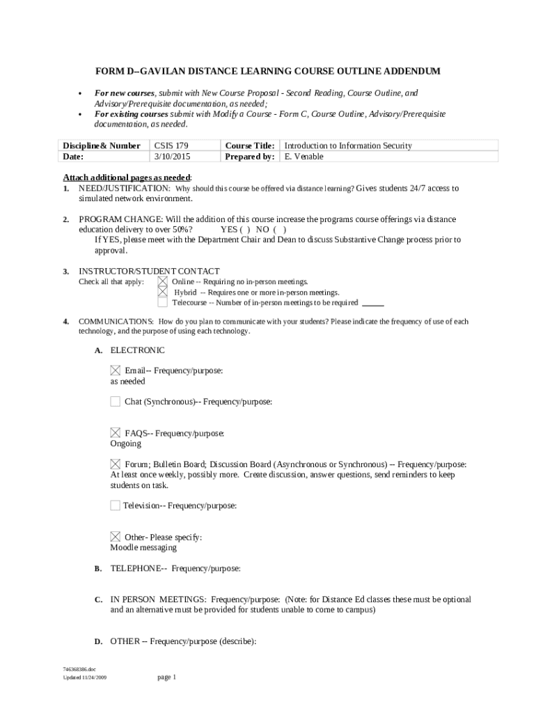 C, Course Outline, Advisory/Prerequisite ... Doc Template | pdfFiller