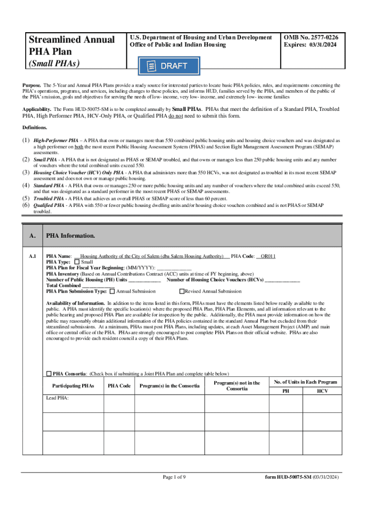 Fillable Online Public Housing Portal HUD-50075 PHA Annual Plan Fax ...
