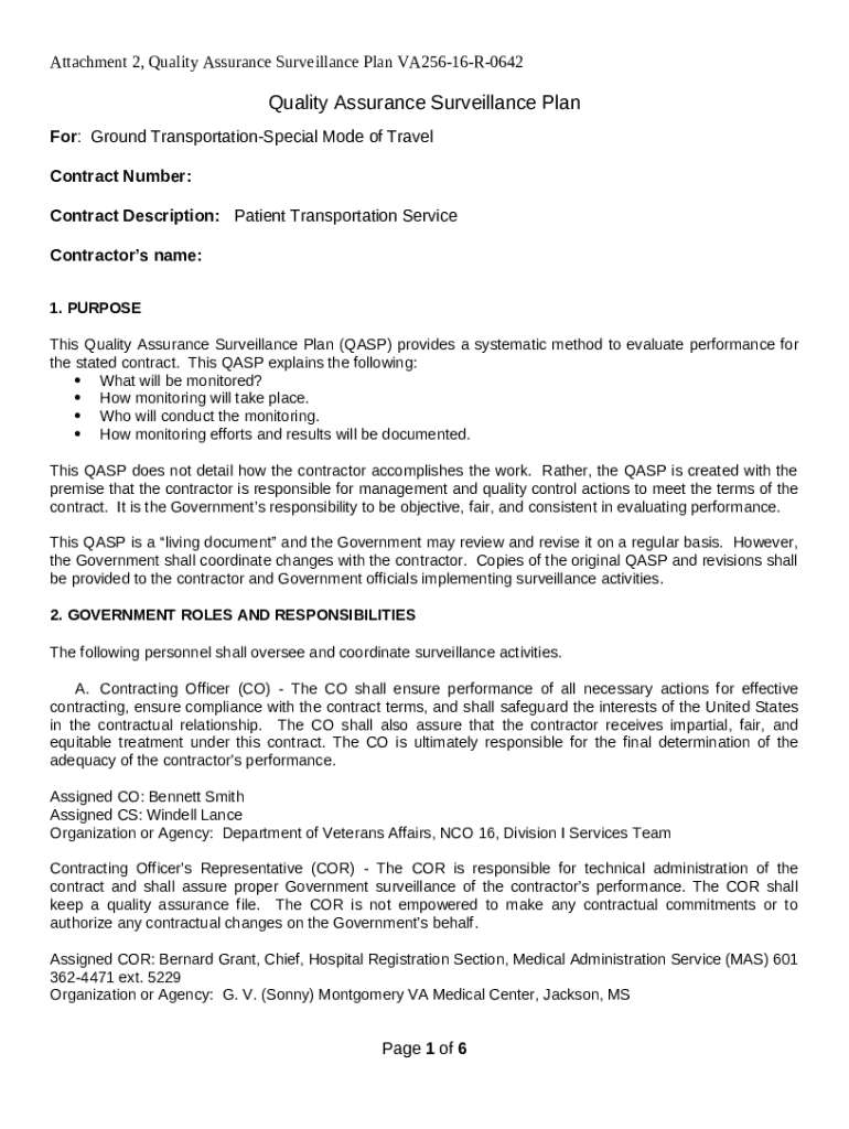 Attachment I: Quality Assurance Surveillance Plan Doc Template | pdfFiller