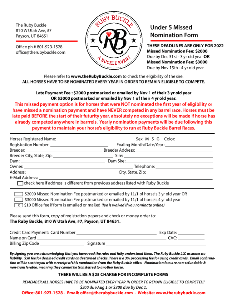 Fillable Online 2022 RB Missed Payment nomination form Fax Email Print ...