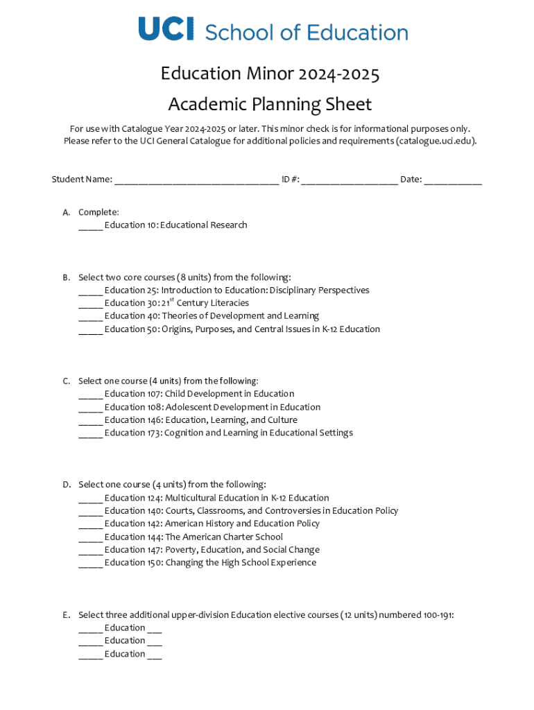 Fillable Online Education Sciences, B.A. 2024-2025 Academic Planning ...