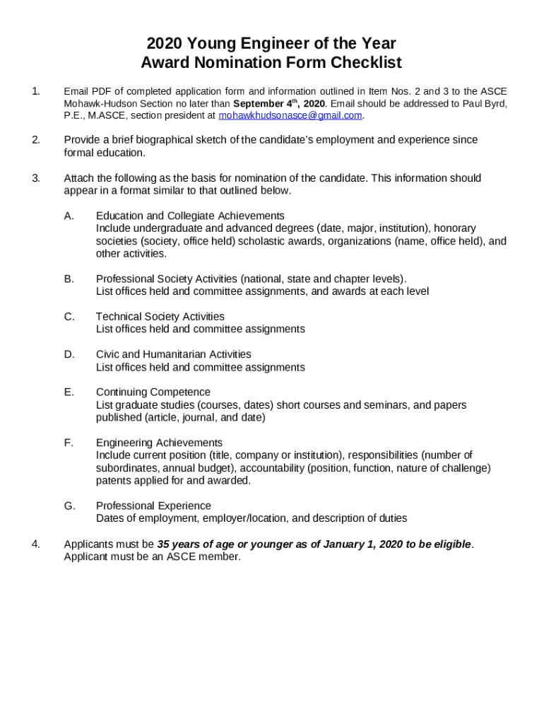 Young Engineer of the Year Award Nomination ... - sections asce Doc ...