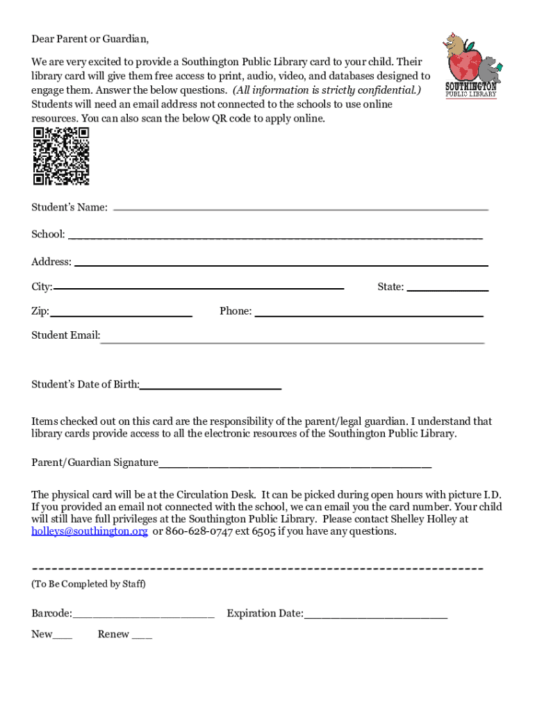 Fillable Online Student Application for SPL Card24 QR CODE.docx Fax ...