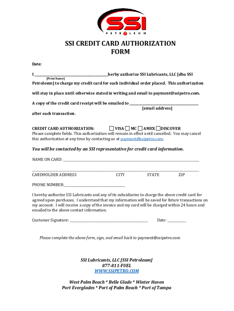 Fillable Online SSI Credit Card Authorization Form Fax Email Print - pdfFiller
