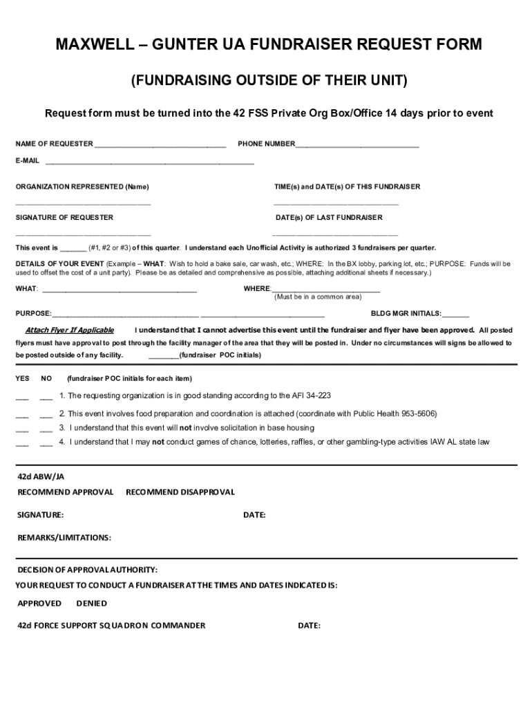 Fillable Online GUNTER UA FUNDRAISER REQUEST FORM Fax Email Print - pdfFiller
