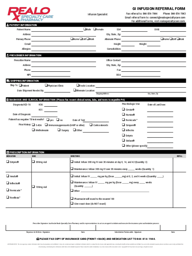 Fillable Online GI INFUSION REFERRAL FORM Fax Email Print - pdfFiller