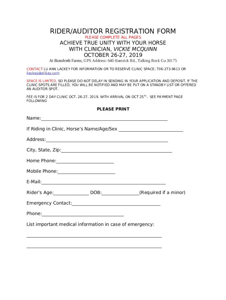 RIDER/AUDITOR REGISTRATION Doc Template | pdfFiller