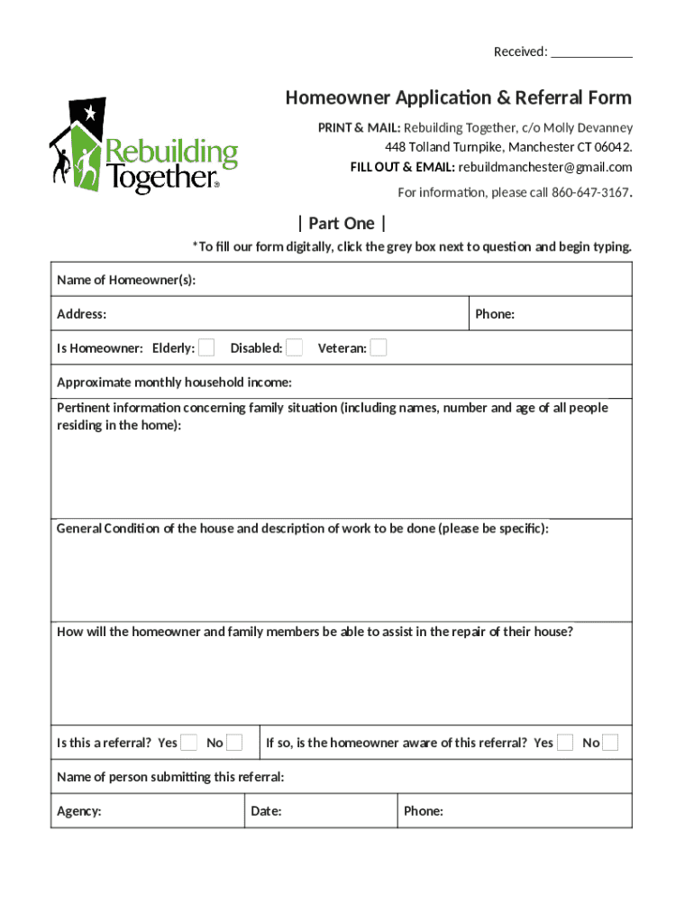 Homeowner Application & Referral Doc Template | pdfFiller