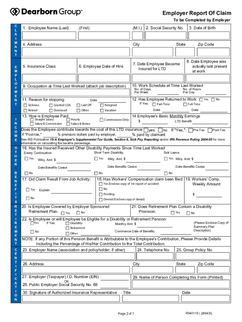 Fillable Online Formulario de reclamacin por incapacidad a largo plazo ...