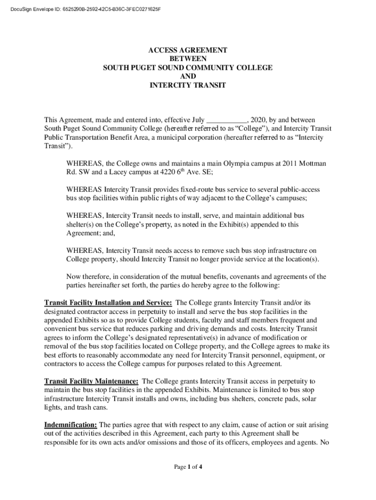 Fillable Online Access Agreement 2020 Between South Puget Sound ...