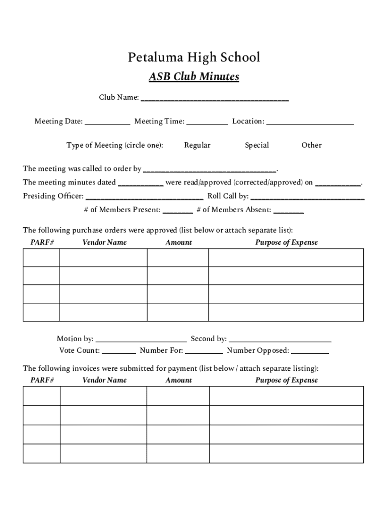 Fillable Online Petaluma City Schools ASB Cash Count & Deposit Form Fax ...