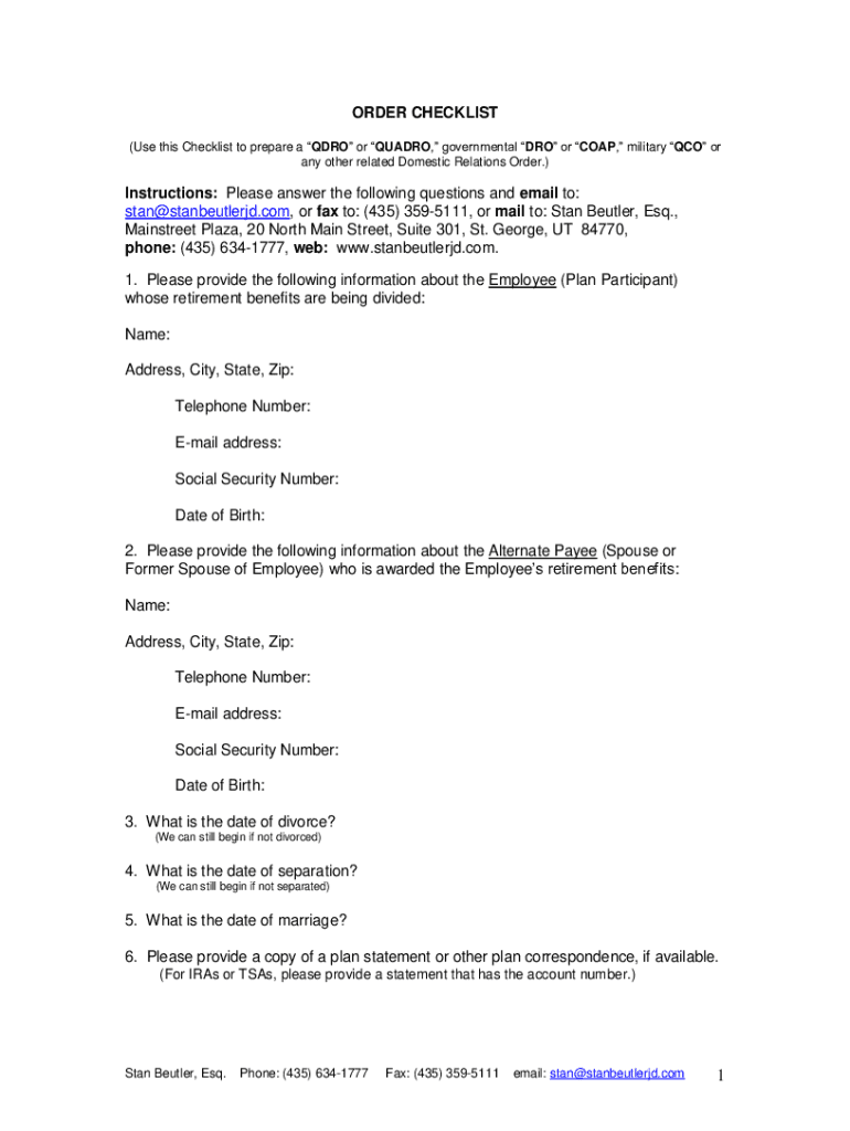 Fillable Online Fillable Online (Use this Checklist to prepare a QDRO ...