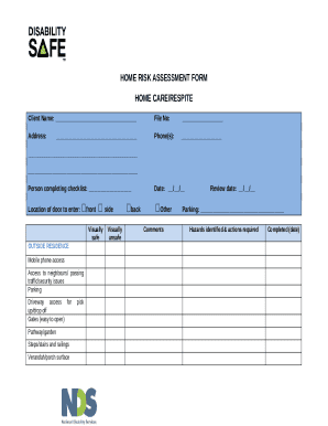 home risk assessment home care/respite Doc Template | pdfFiller