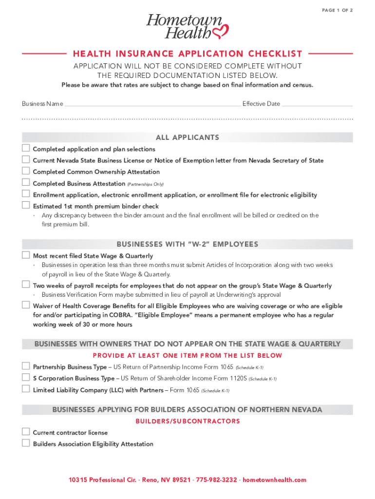 Fillable Online Hometown Health Insurance Application FormFinding ...