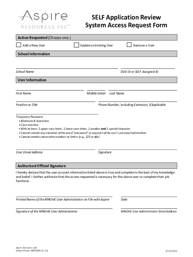 Fillable Online SELF Application Review System Access Request Form. SELF Loan Fax Email Print ...