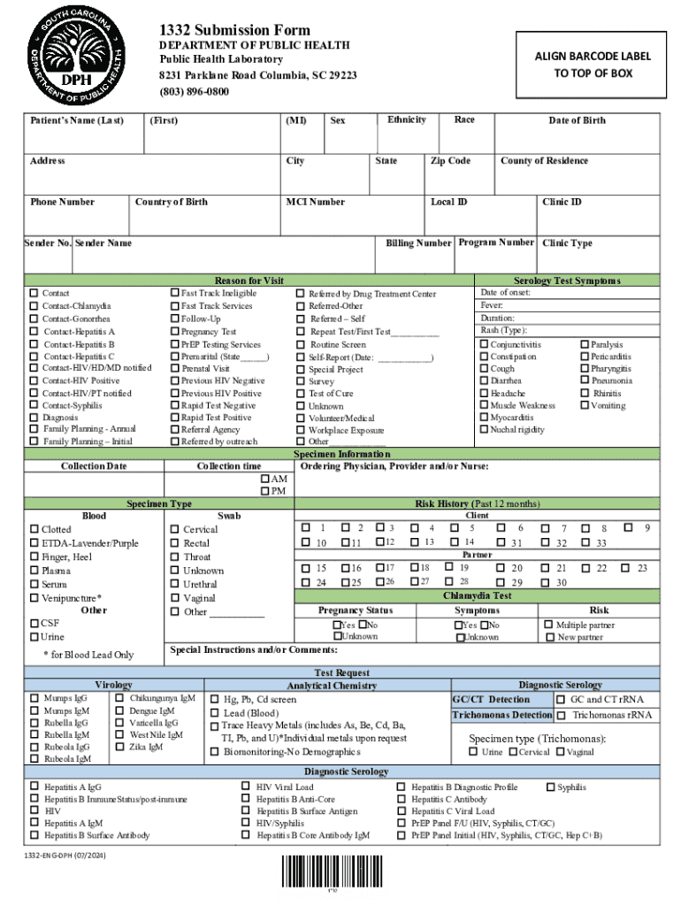 Fillable Online Public Health Laboratory (PHL)South Carolina Department ...