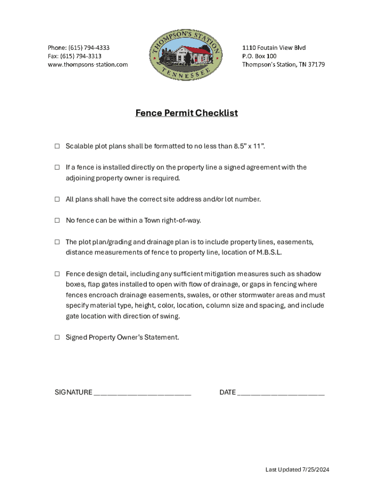Fillable Online 2024 Fence Permit Checklist for Property Owners and ...
