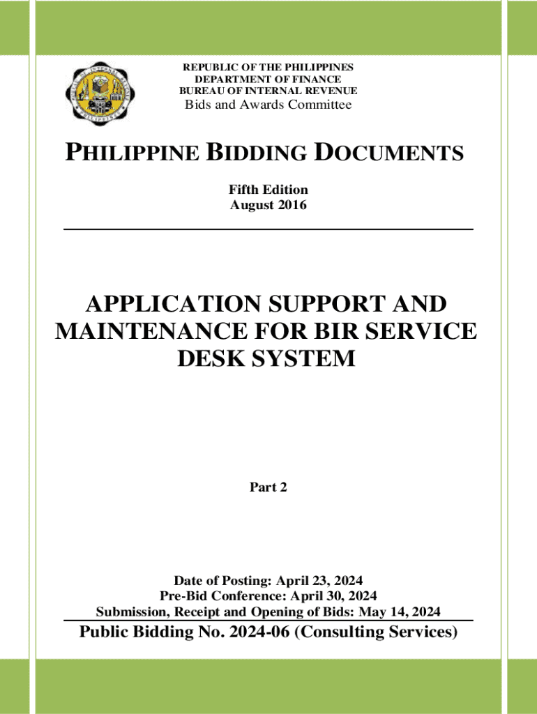 Fillable Online Philippine Bidding Documents 2024: Bir Service Desk ...
