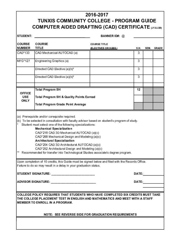 Fillable Online Computer Aided Drafting (CAD) - One-Year Certificate of ...