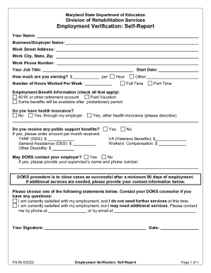 Fillable Online Maryland Employment Verification Self-report Form 2022 ...