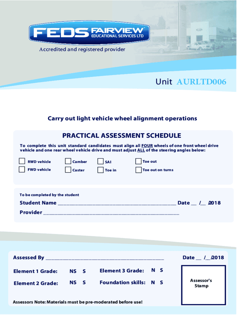 Fillable Online AURLTD006 El.1 Carry out wheel alignment pre-checks ...