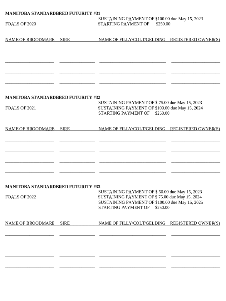 Manitoba Standardbred Futurity Payment Doc Template | pdfFiller