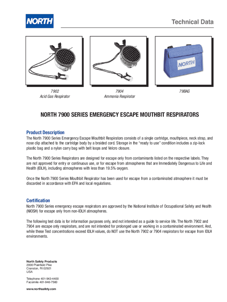 Fillable Online North 7900 Series Emergency Escape Mouthbit Respirators ...