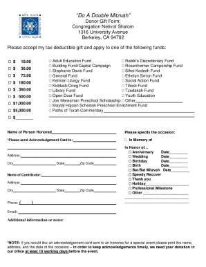 Fillable Online 2023 Donor Gift Form for Congregation Netivot Shalom ...