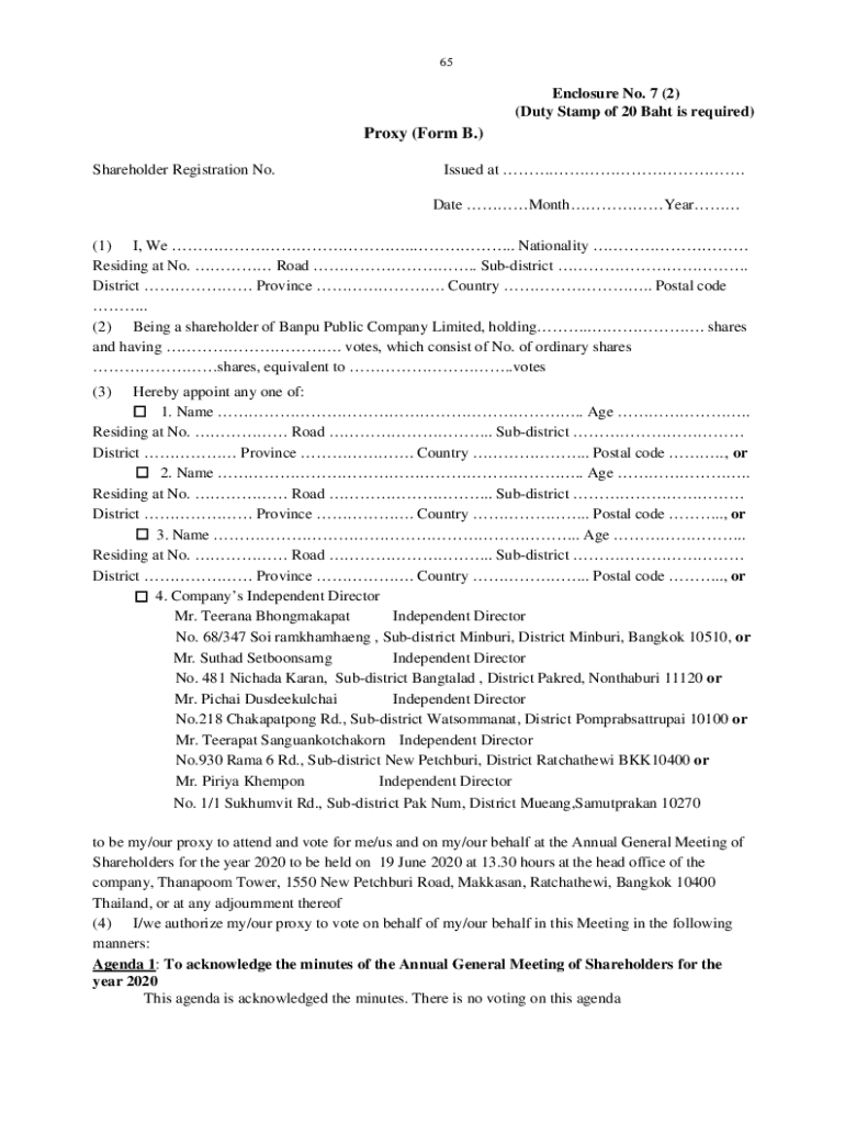 Fillable Online Please affix Stamp duty of Baht 20 Each shareholder who ...