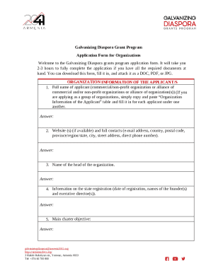 Galvanizing Diaspora Grant Program Application Doc Template | pdfFiller