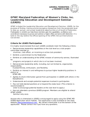 Gfwc Md Leads Application Doc Template | pdfFiller