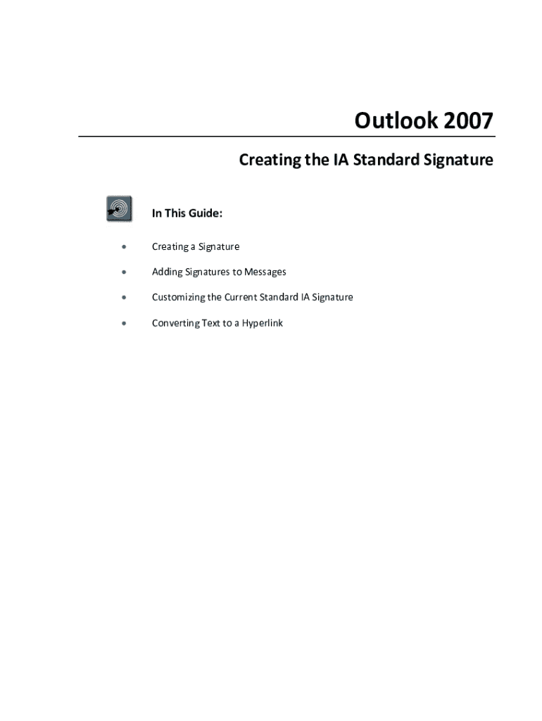 Fillable Online Outlook 2007 Guide: Creating Standard Signatures for ...